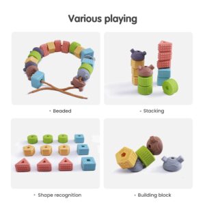 TUMAMA 18PCS Baby Blocks, Soft Building Blocks with Shapes and Textures, Baby Teething Toys, Baby Bath Toys with Lacing, for 3 Years Old Up