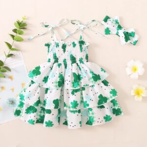 Toddler Baby Girl St. Patrick's Day Dress Strap Sleeveless Lucky Clover Print Layered Dresses Skirt Outfits Shamrocks A 18-24 Months