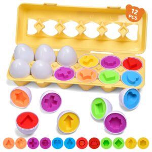 12pcs matching eggs for toddler 1-3, educational learning eggs toys color and shape for sorting recognition skills puzzle toys easter basket stuffer eggs for toddlers