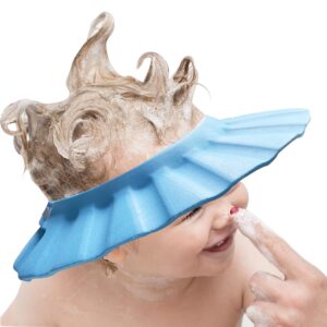 baby shower cap soft adjustable baby bath head cap visor for washing hair shower bathing protection bath cap for toddler, baby, kids, children (blue)