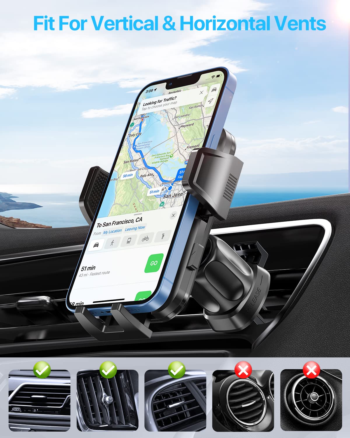 Miracase 2024 Upgrade Universal Car Phone Holder Mount for Air Vent, Sturdy and Thick Case Friendly Hands-Free Mount for iPhone, Samsung, and All Smartphones