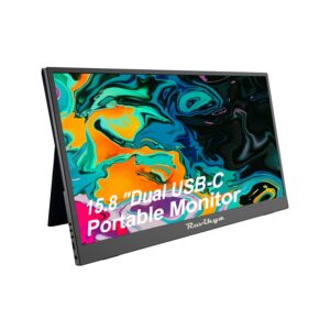 10-point multi touch portable monitor, 15.6" 1080p portable touchscreen monitor, 100%srgb dual usb-3.0 type c hdmi eye care touch travel monitor for laptop pc phone with built-in speakers smart cover