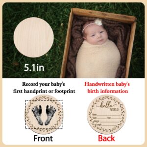 Mayyi Newborn Birth Announcement Sign,Personalized Baby Announcement，Custom Engraved Wooden Baby Name Sign，Newborn Photo Props, Hello World Newborn Announcement for Hospital (BAS 05)