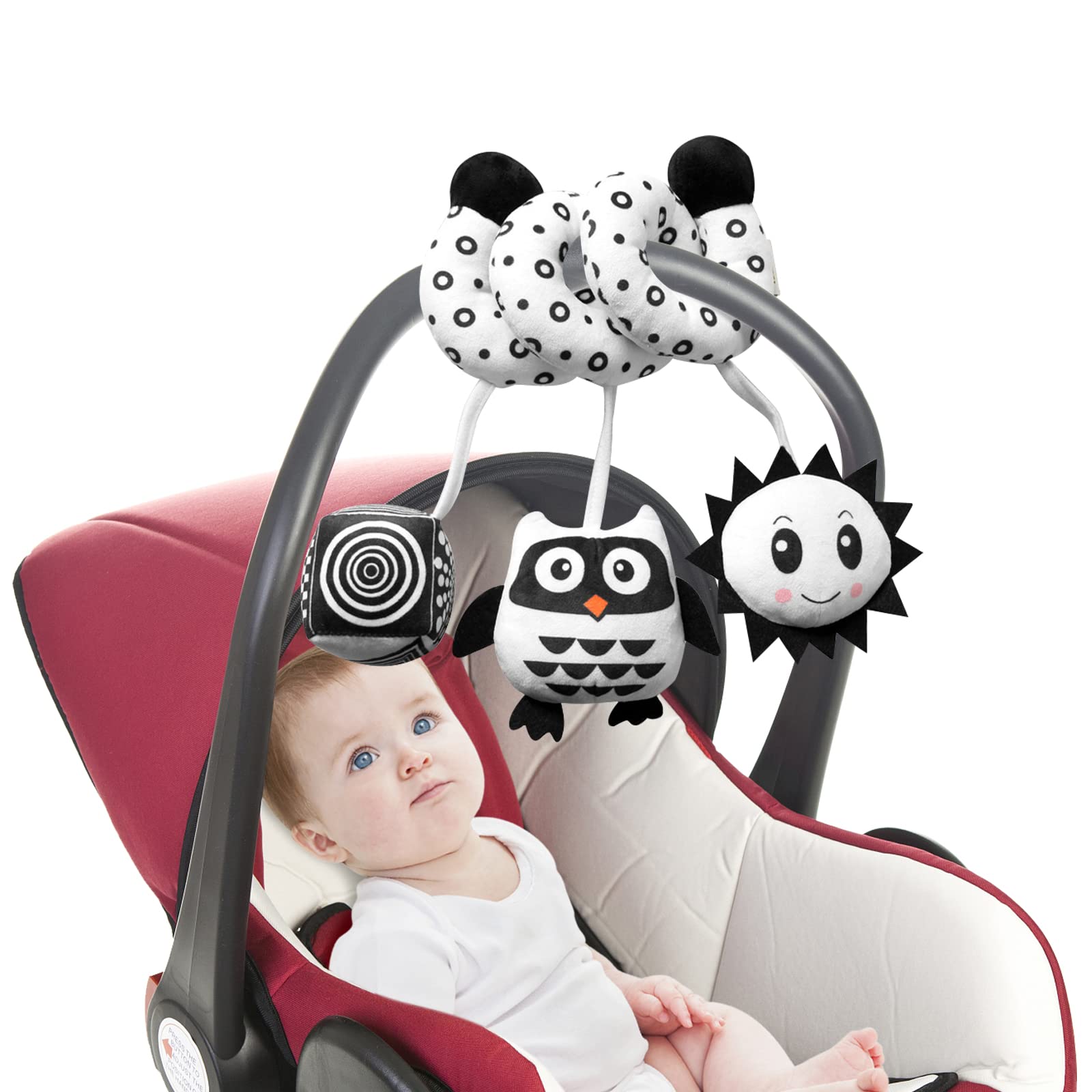 Stroller Toys,Cute Baby Spiral Plush Toys,Black White Stretch & Spiral Activity Toy,Baby Car Seat Toys,Hangings Rattle Toy for Infant,Newborn Sensory Toy for Boy Or Girl, for Strollers（Bee）