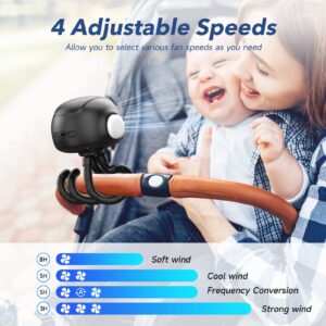 Inverter Table Fans With LED Lights｜USB Fans Rechargeable 4000mAh Portable Robot Flexible Tripod Clip ｜4 Speeds 360°Adjustment, for Baby Stroller, Bedside, Desktop｜Where You Can Stand and Hang (Black)