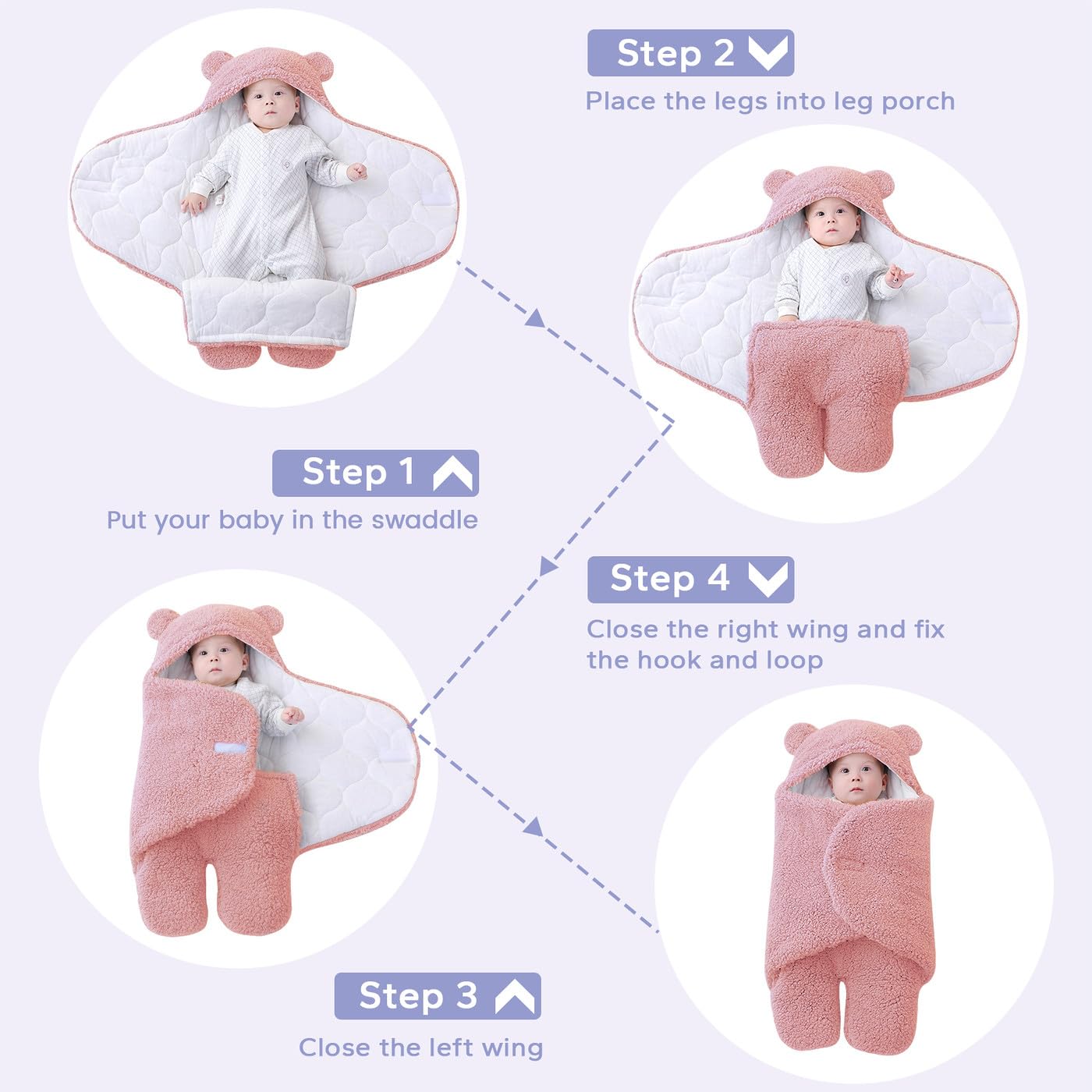 FUNUPUP Baby Swaddle Blanket for Newborn Boys Girls 3-6 Months, 2.5 TOG Soft Warm Baby Swaddle Wrap Cute Bear Newborn Baby Receiving Blanket (Pink)