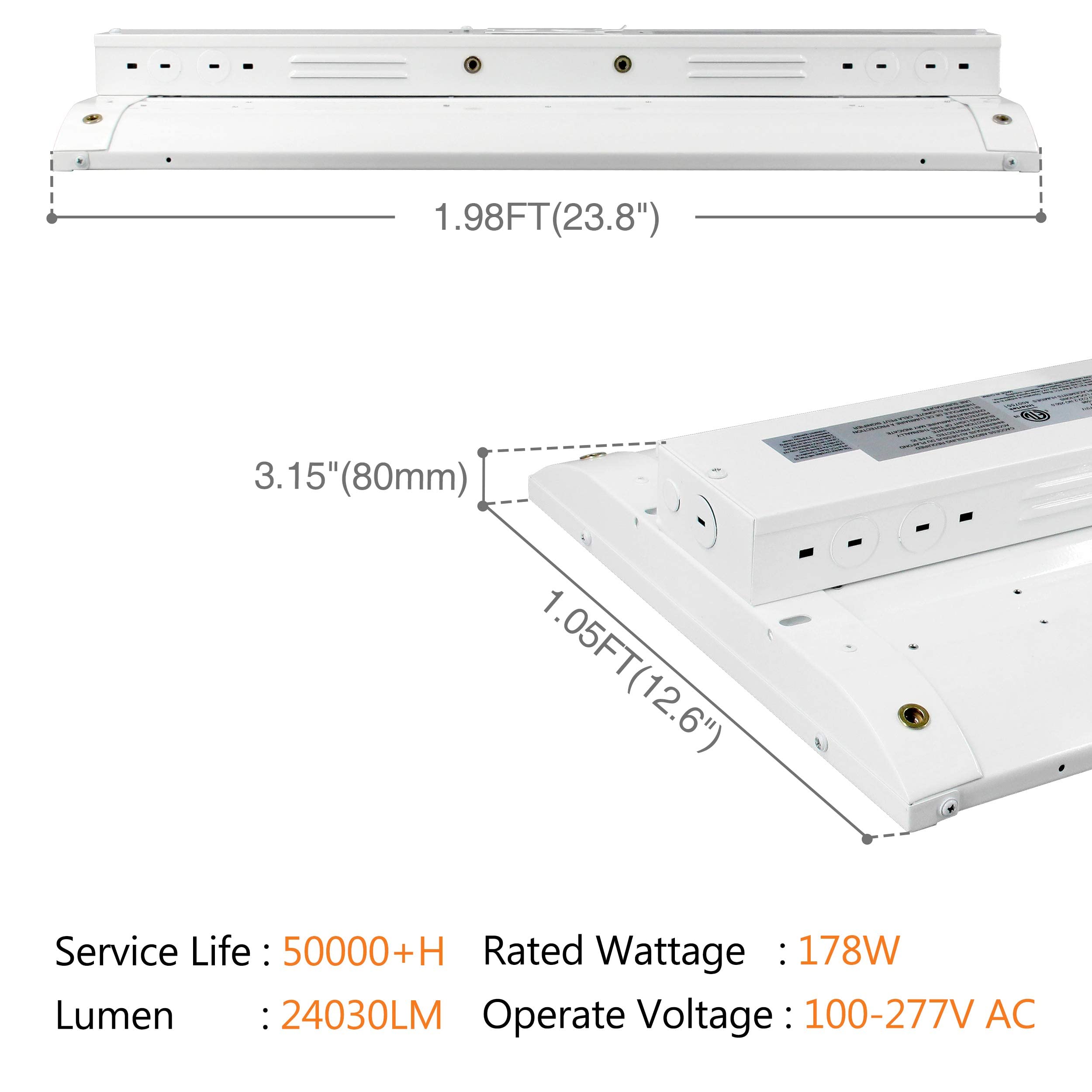 ZJOJO 2FT LED High Bay Shop Light,178W Linear LED Shop Light Fixture, 24250lm Dimmable Shop Lights, 5000K Daylight,Fluorescent 800W Equivalent,Commercial Light,Indoor Area Light for Warehouse-2Pack