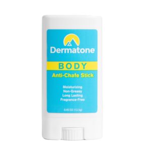 dermatone travel size anti-chafe body stick | fragrance free | prevent friction & chaffing skin balm | | long lasting | use for thigh, arm, chest, butt rubbing | small .5oz stick