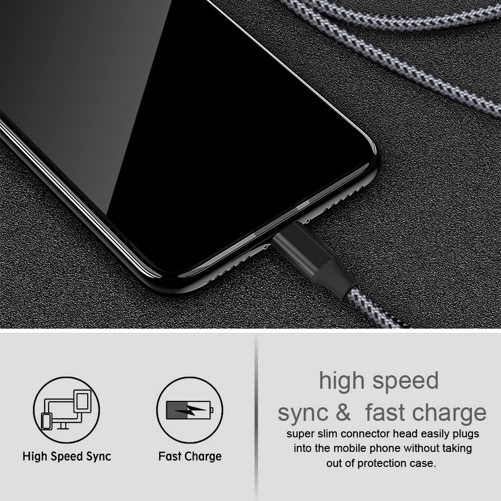 3 Pack 6 FT iPhone Charger Cable [Apple Mfi-Certified] Lightning Cable Nylon Braided High Speed USB Fast Charging Cord Compatible with iPhone 14/13 Pro Max/12/11/XS/XR/X/8 plus/7/6/5/iPad（Gray Black）