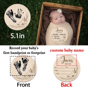 Mayyi Newborn Birth Announcement Sign,Personalized Newborn Handprint and Footprint Sign,Custom Engraved Wooden Baby Name Sign,Newborn Photo Props, Hello World Newborn Announcement for Hospital