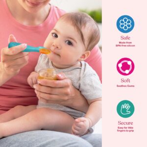 Silicone Baby Spoon Set | Baby Spoons Self Feeding 6 Months | BPA Free Baby Led Weaning Spoons Stage 1 & 2 for Kids 6+ Months | Silicone Baby Feeding Spoon Set - 4 Spoons, Green/Blue