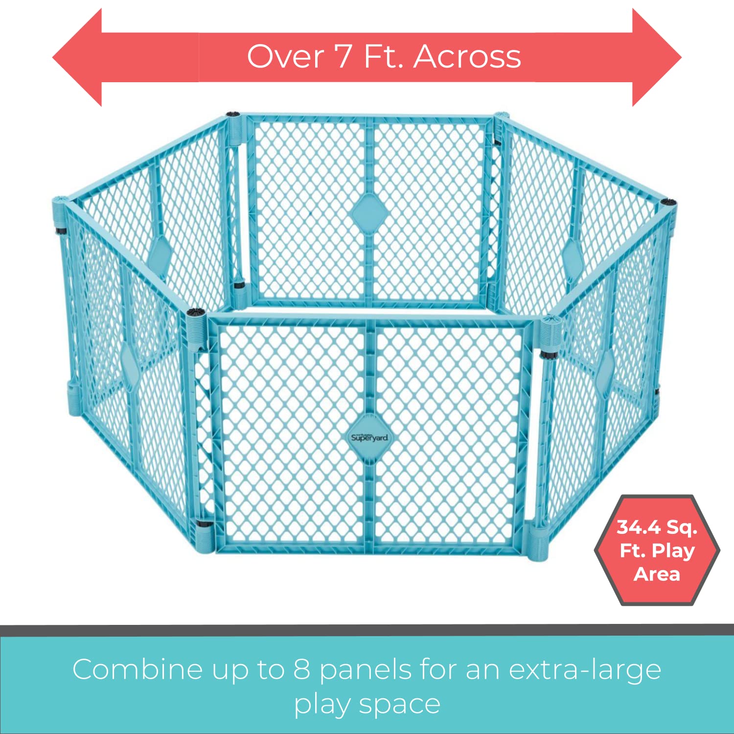 Toddleroo by North States Superyard Aqua 2 Panel Extension: Increases Play Space up to 34.4 sq. ft. (Adds 64", Aqua)