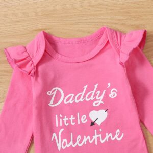 Detigee Baby Girls Valentine's Day Outfit Baby Daddy's Little Valentine Bodysuit(Pink-Bell-Bottom,3-6 Months)