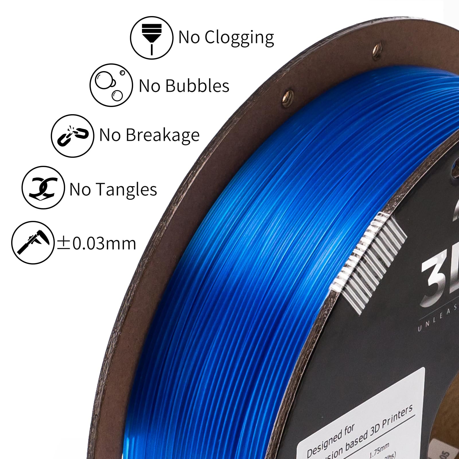 INLAND Micro Center Transparent Glass Blue PLA 3D Printer Filament 1.75mm, Blue Glass, Dimensional Accuracy +/- 0.03 mm, 1 kg Cardboard Spool (2.2 lbs), FDM/FFF Printers