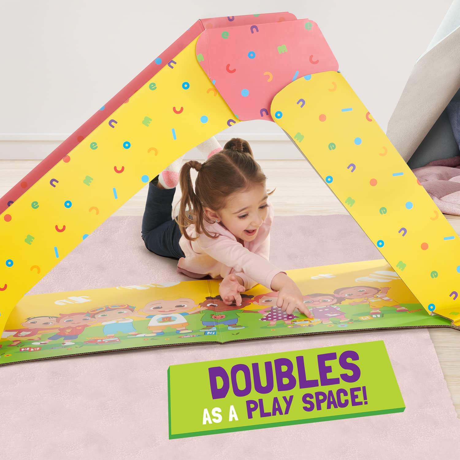 Pop2Play Cocomelon Indoor Playground for Toddlers – StrongFold Technology Cardboard Toddler Slide by WowWee, Multicolor