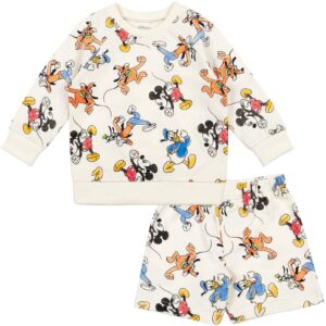 disney mickey mouse donald duck goofy infant baby boys french terry sweatshirt & shorts white 18 months