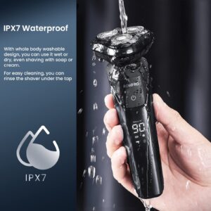 Men's Razor Electric,ROWFRO IPX7 Waterproof Wet&Dry Men's Electric Shaver,Cordless Rechargeable 3D Rotary Shaver Razor for Men with Wall Adapter 100-240V