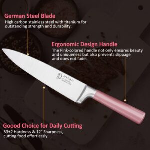 RITSU Knife Set - Professional 6 Pieces Knife Set With Block - Premium German Steel Chef Knife Set With Hollow Handle - Pink