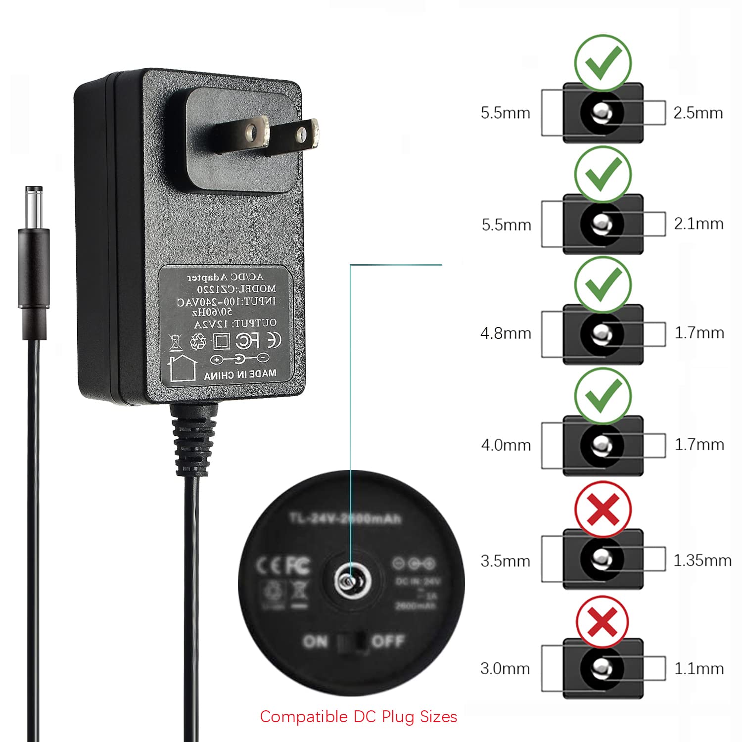 25.2V AC/DC Massage Gun Power Supply Adapter Charger Cord Compatible with for FITPULSE, Chirogun, DARKIRON, KAMU Massage Gun Cable, 25.2V Massager Replacement Power Supply Charger -6FT