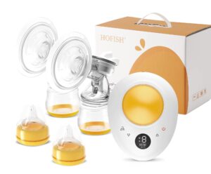 hofish electric double breast pump quite & pain-free breast pump with 3 modes & 9 levels breastfeeding pump with night light, 28 mm flange, 8001d