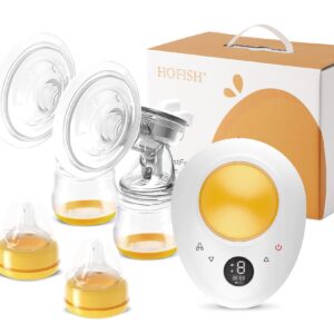 HOFISH Electric Double Breast Pump Quite & Pain-Free Breast Pump with 3 Modes & 9 Levels Breastfeeding Pump with Night Light, 28 MM Flange, 8001D