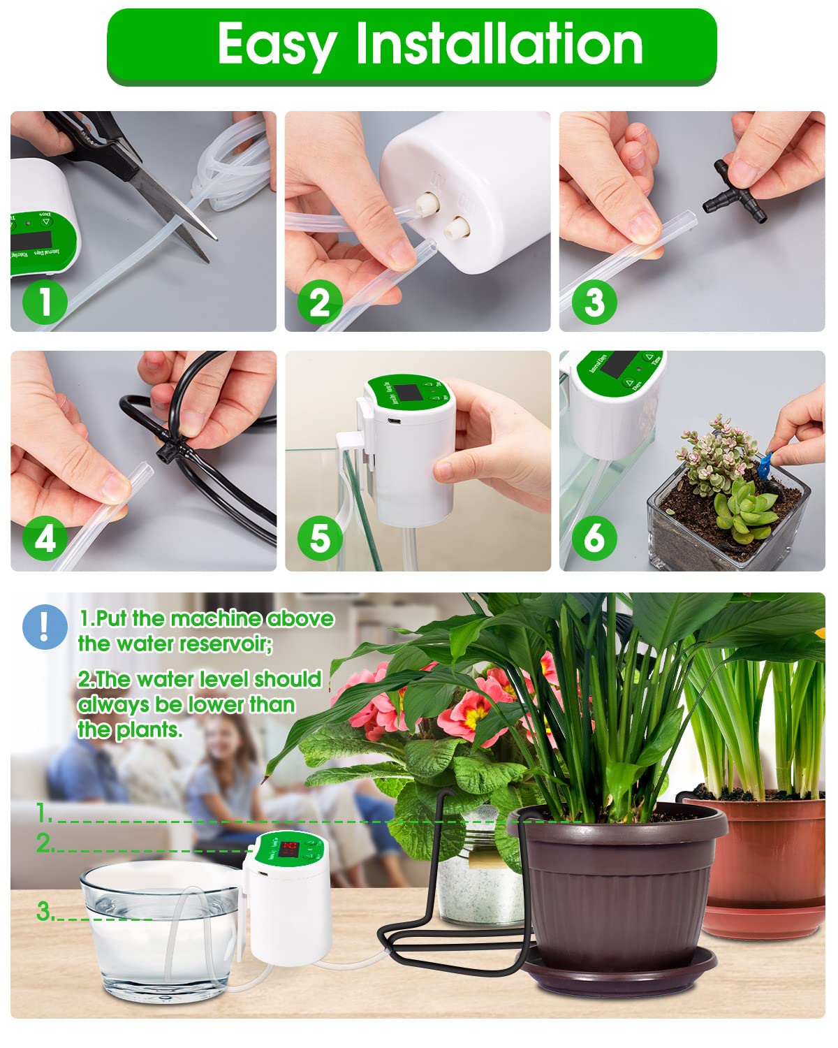 Neikko Automatic Plant Watering System for 12 Indoor Potted Plants, Automatic Drip Irrigation Kit Plant Watering System with Water Timer, USB Rechargeable Vacation Plant Self Watering Kit