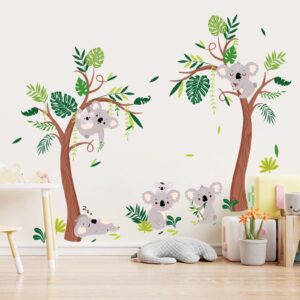 wondever koala and tree branch wall stickers animal tropical palm tree peel and stick wall art decals for kids baby nursery bedroom