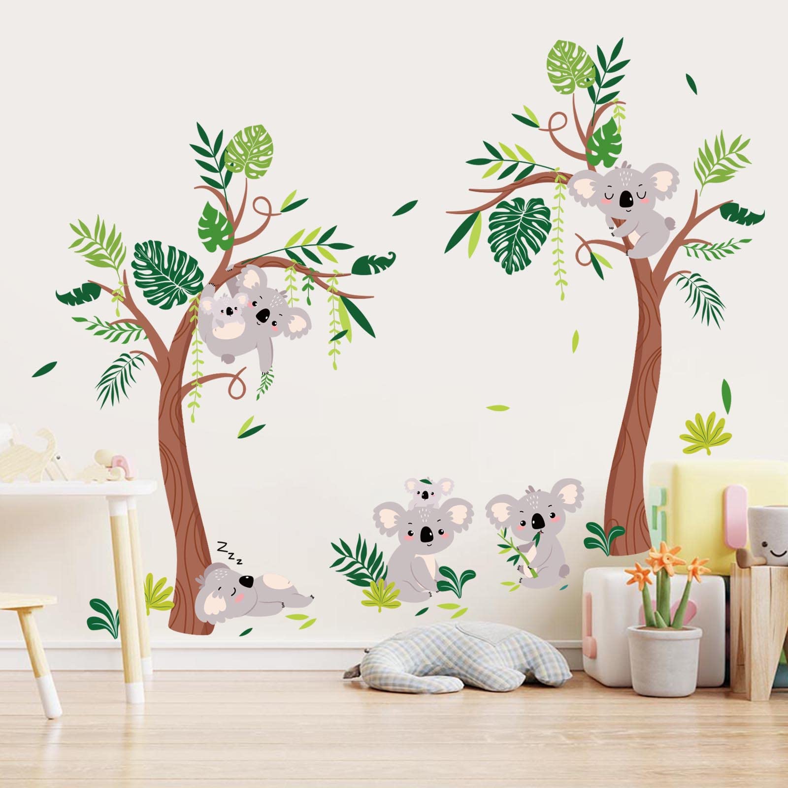 wondever Koala and Tree Branch Wall Stickers Animal Tropical Palm Tree Peel and Stick Wall Art Decals for Kids Baby Nursery Bedroom