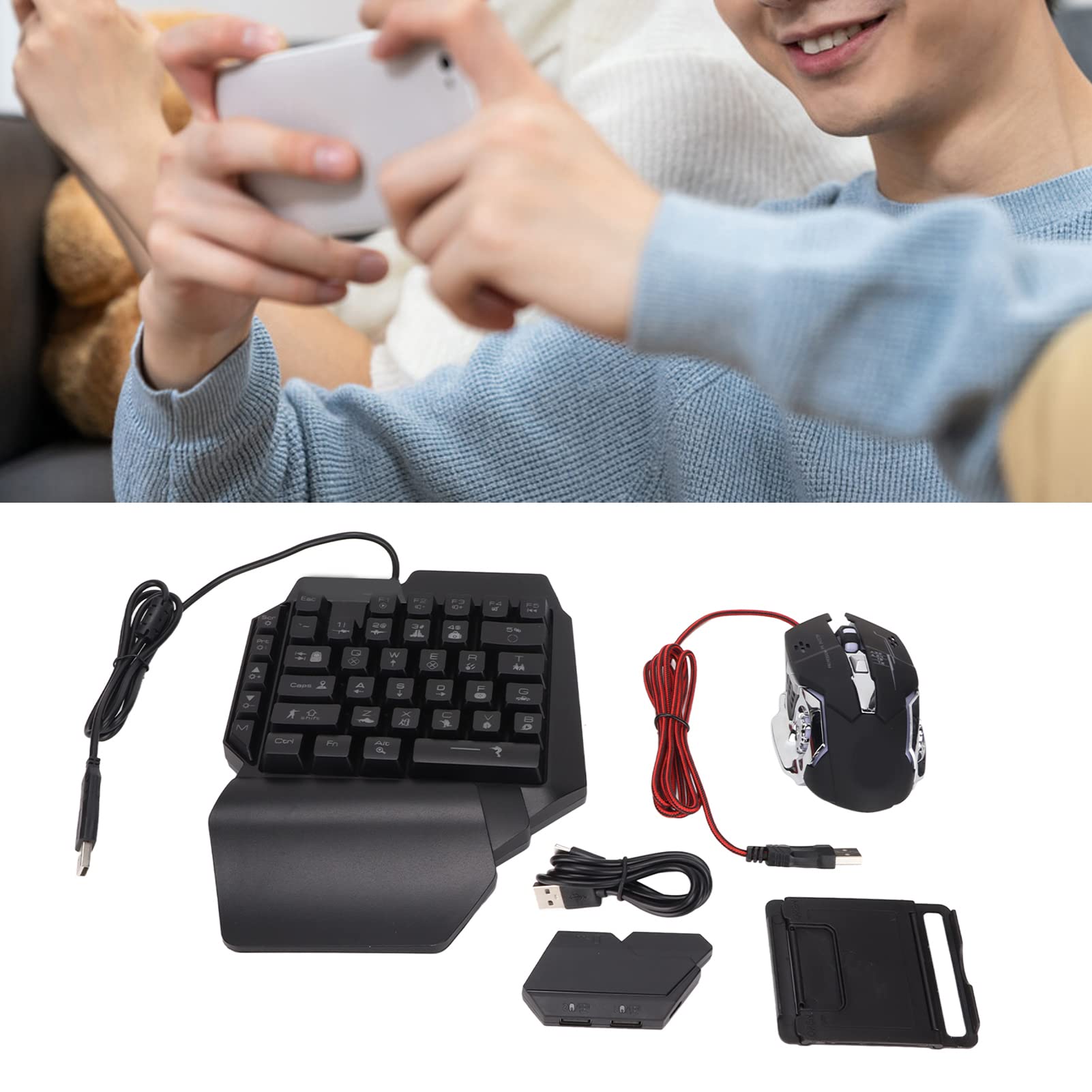 One-Handed Gaming Keyboard and Mouse Combo, 35 Keys RGB Backlit USB Mini Keyboard, Mouse and Keyboard Converter Compatible with PS4/Xbox One/PS3 /PC,for Android,(Mix SE automatic pressure gun set)