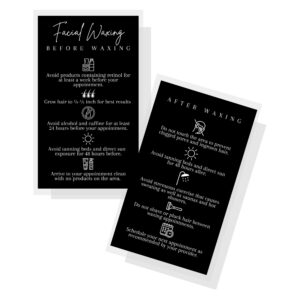 facial waxing before & after instruction card | 50 pack | 2x3.5” in business card | waxing supplies | facial waxing instructions cards for estheticians using hard or soft wax | black and white design