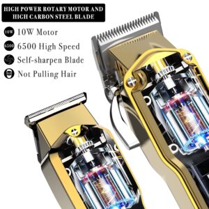 Hatteker Hair Clipper & Trimmer Set for Men IPX7 Waterproof Cordless Barber Clipper for Hair Cutting Kit with T-Blade Trimmer Beard Trimmer Kids Clipper Professional USB Rechargeable (Gold)