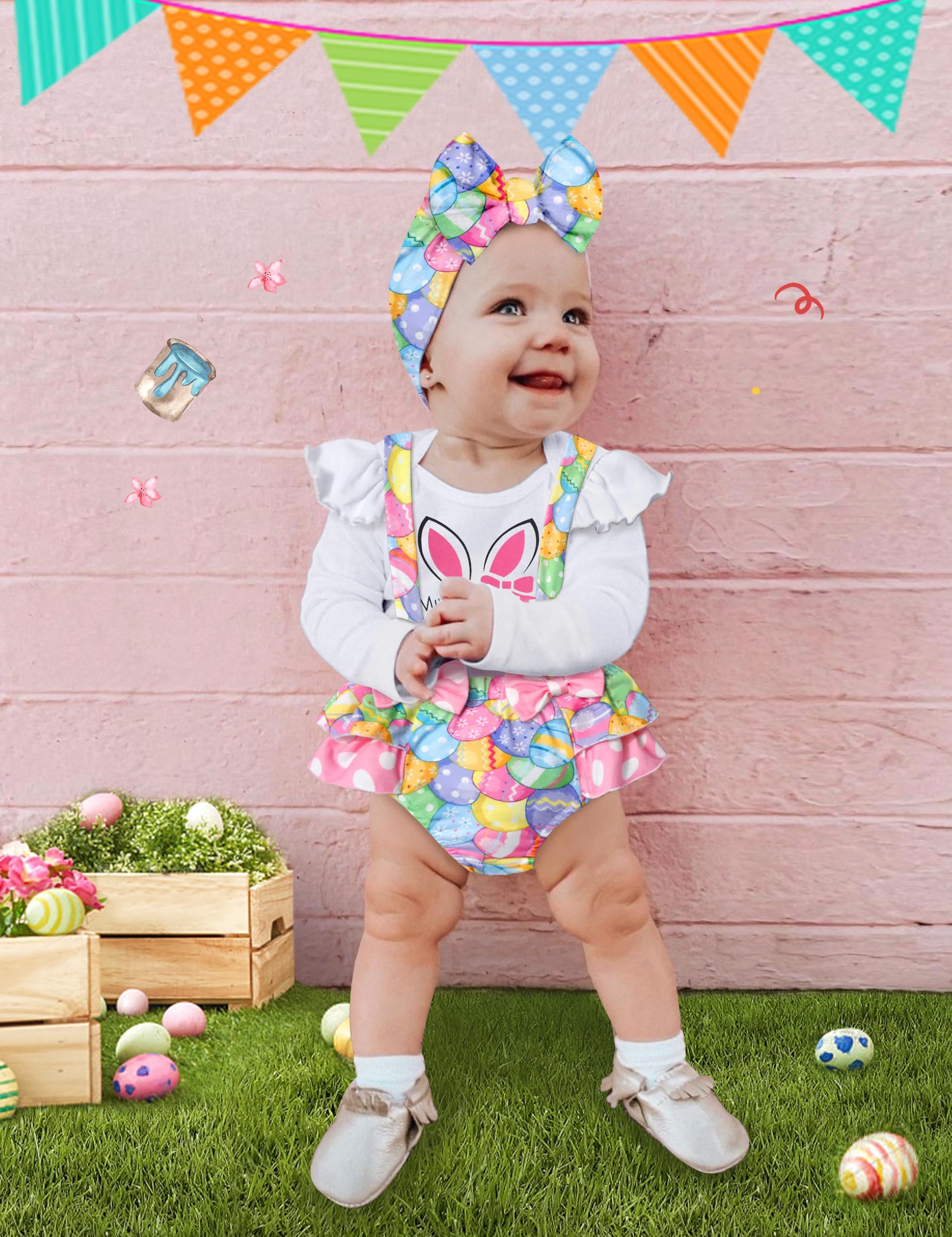 Von kilizo Easter Outfit Baby Girl My First Easter Baby Girl Outfit Bunny Print Long Sleeves Romper Baby Girl Easter Outfit Infant Easter Outfit Girl 0-3 Months