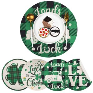 round placemats st. patrick's day placemat buffalo plaid check table mats lucky clover shamrock dining table mats for st patrick's day holiday farmhouse table decor (shamrock pattern,4 pieces)