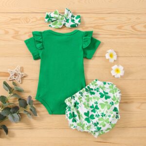 oneflow Baby Girl St Patricks Day Outfit Short Sleeve Shirt Romper Onesie Clover Shorts My First St. Patricks Summer Clothes (A-Green Outfit, 0-3 Months)