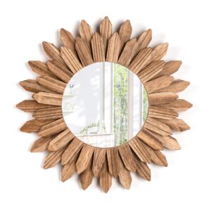 emfogo wall mirror 12 inch rustic wood farmhouse mirror sunburst boho mirror wall decor room decor home decor for bedroom living room entryway (carbonized black)