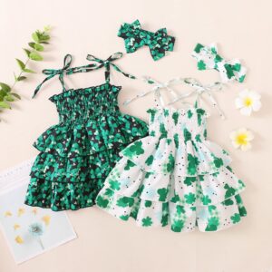 Toddler Baby Girl St. Patrick's Day Dress Strap Sleeveless Lucky Clover Print Layered Dresses Skirt Outfits Shamrocks A 18-24 Months