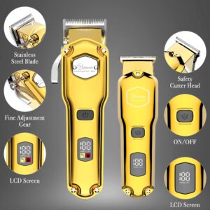 Hatteker Hair Clipper & Trimmer Set for Men IPX7 Waterproof Cordless Barber Clipper for Hair Cutting Kit with T-Blade Trimmer Beard Trimmer Kids Clipper Professional USB Rechargeable (Gold)