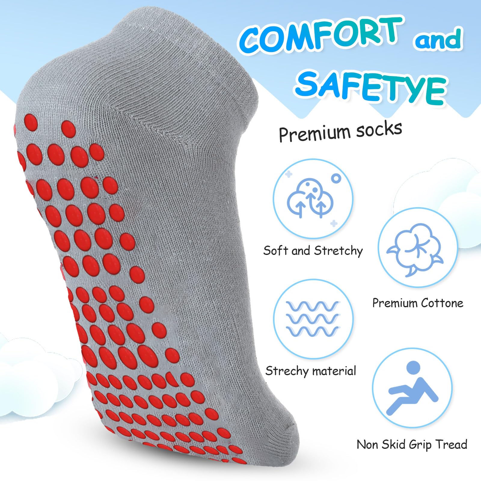 Geyoga 12 Pairs Non Slip Socks Ankle Grip Anti Skid Socks for Boys Toddlers Girl(Multicolor, 5-11 Years)