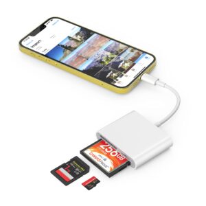 szhaiyijin cf sd card reader for iphone ipad, 3 in 1 compact flash memory card reader adapter, 3-slot microsd cf sd trail game digital camera viewer for iphone 14/14 pro/13/13 pro no app required