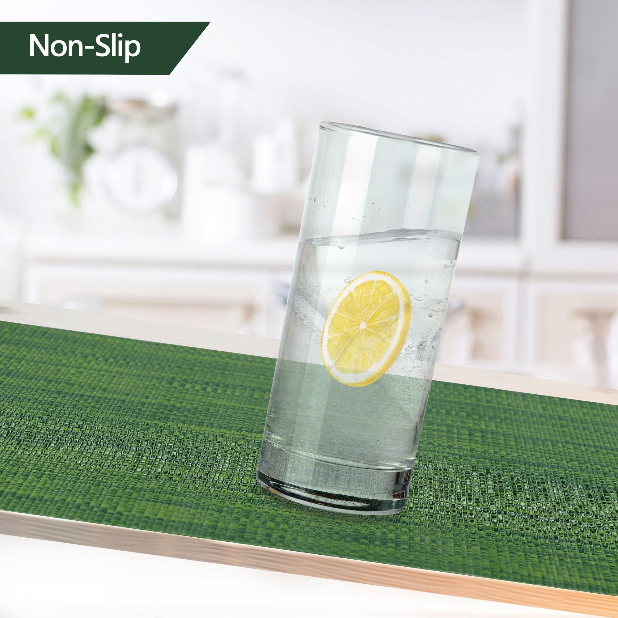 SLKQG Green Placemats Set of 6 - Wipe Clean Vinyl Placemats - Washable Heat Resistant PVC Table Mats for Dining Table - 17x12 Inch (Green, 6)