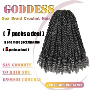 7 Packs 10 Inches Goddess Box Braid Crochet Hair with Toni Curl Ends for Black Women,Mother and Baby Kids - Ombre Gray, Bohemian Box Braids Crochet Hair (105 Strands,T1B/Gray)