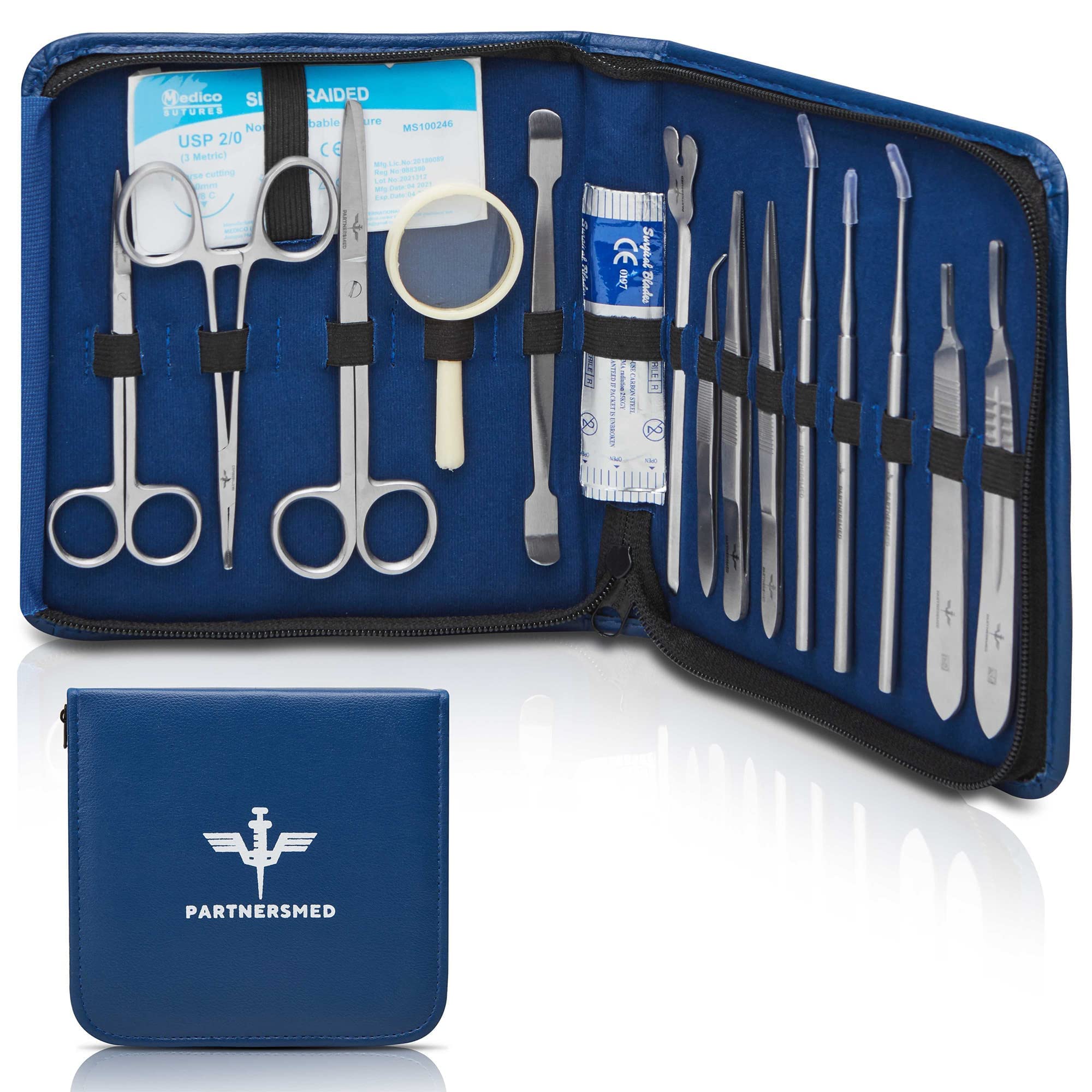 PartnersMed Advanced Dissection Kit by Partners Med - 21 Piece Total. Ultrasonic Stainless Steel Tools - Perfect for Medical Students, Anatomy, Biology, and Veterinary, Blue