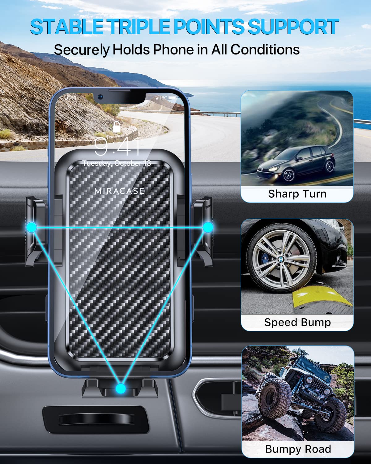 Miracase 2024 Upgrade Universal Car Phone Holder Mount for Air Vent, Sturdy and Thick Case Friendly Hands-Free Mount for iPhone, Samsung, and All Smartphones