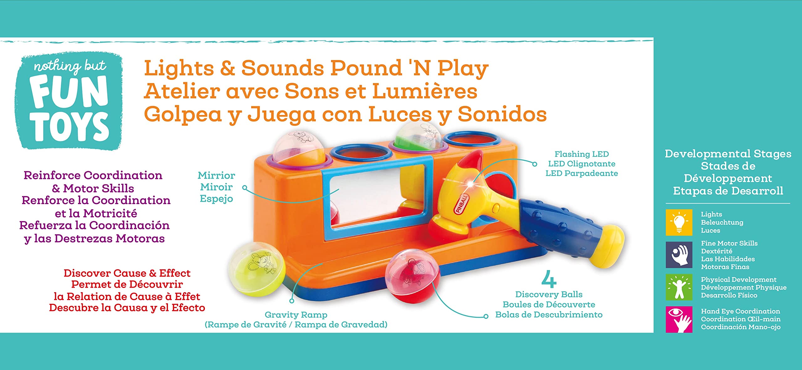 Nothing But Fun Toys Lights & Sounds Pound and Play Designed for Children Ages 18+ Months,Multi