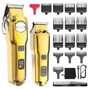 hatteker hair clipper & trimmer set for men ipx7 waterproof cordless barber clipper for hair cutting kit with t-blade trimmer beard trimmer kids clipper professional usb rechargeable (gold)