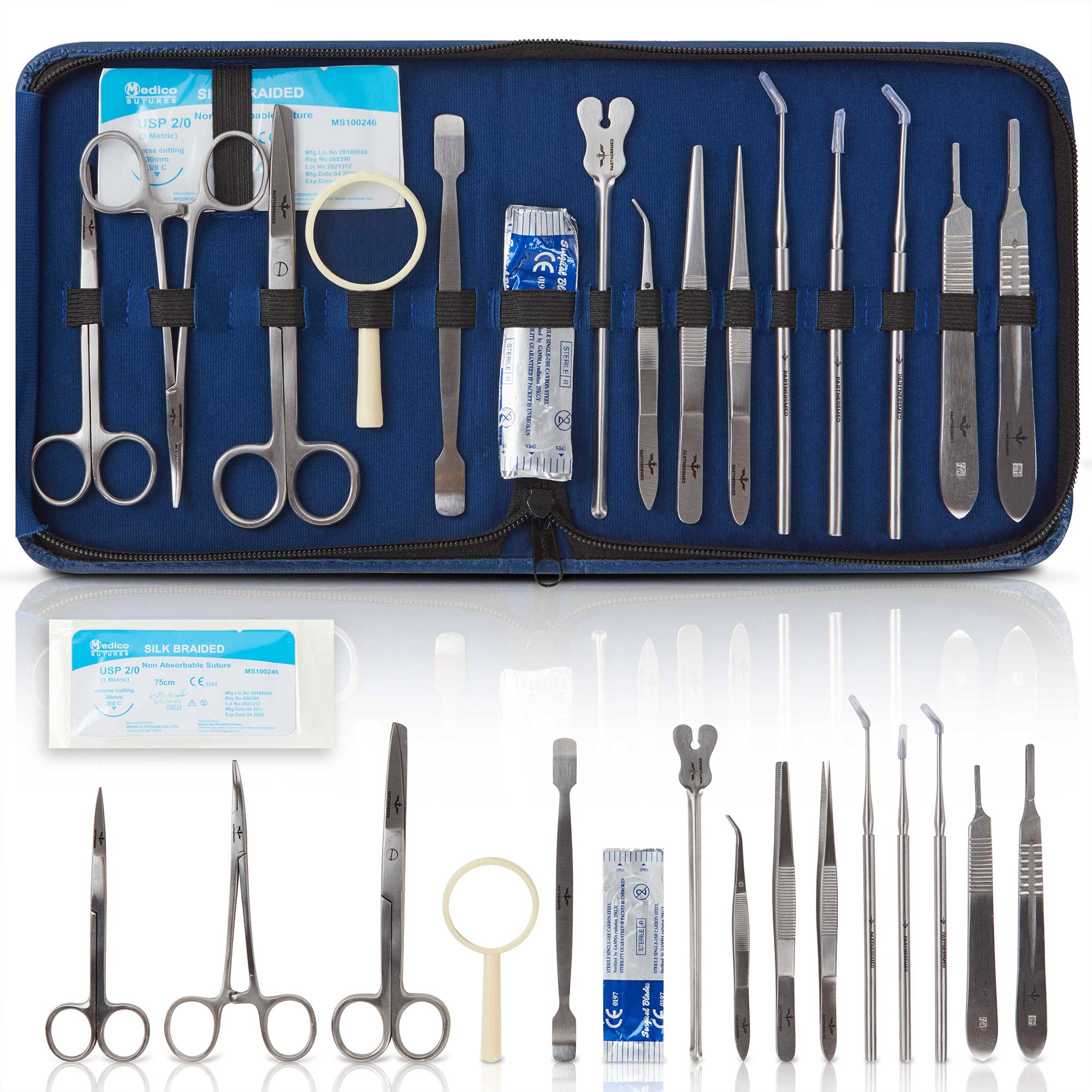 PartnersMed Advanced Dissection Kit by Partners Med - 21 Piece Total. Ultrasonic Stainless Steel Tools - Perfect for Medical Students, Anatomy, Biology, and Veterinary, Blue