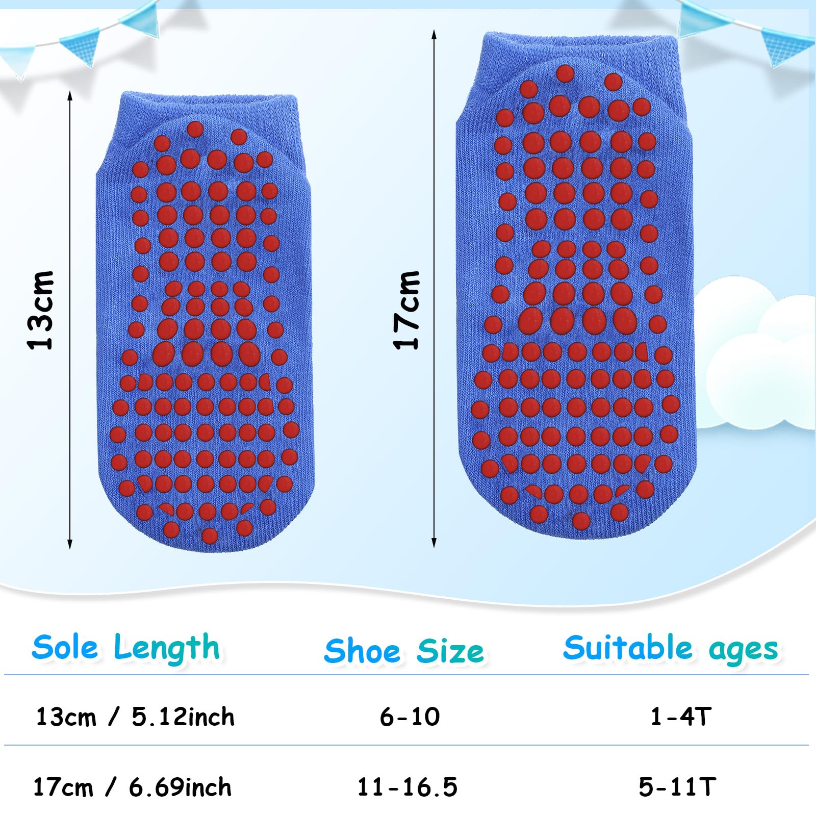 Geyoga 12 Pairs Non Slip Socks Ankle Grip Anti Skid Socks for Boys Toddlers Girl(Multicolor, 5-11 Years)