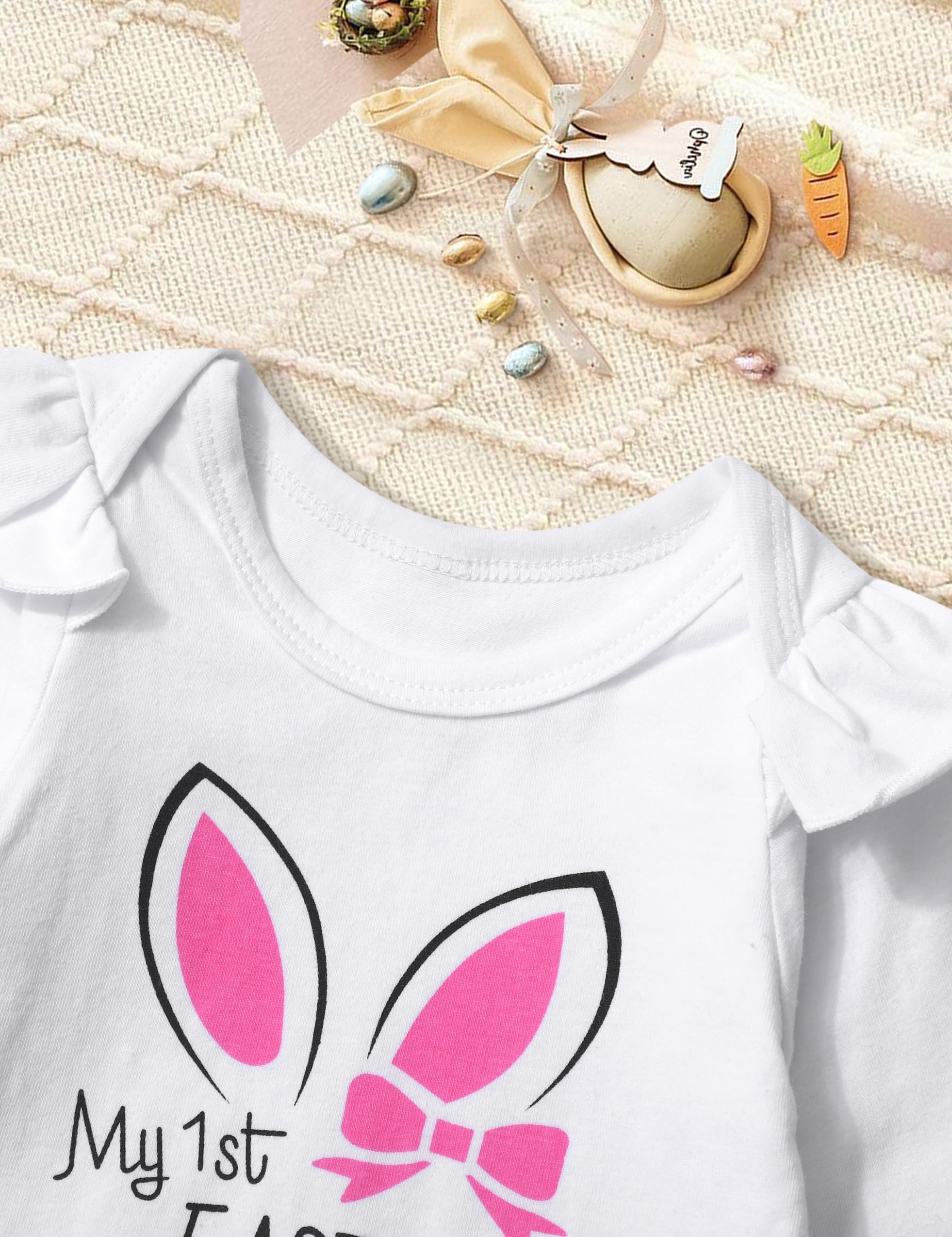 Von kilizo Easter Outfit Baby Girl My First Easter Baby Girl Outfit Bunny Print Long Sleeves Romper Baby Girl Easter Outfit Infant Easter Outfit Girl 0-3 Months