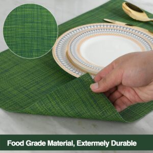 SLKQG Green Placemats Set of 6 - Wipe Clean Vinyl Placemats - Washable Heat Resistant PVC Table Mats for Dining Table - 17x12 Inch (Green, 6)