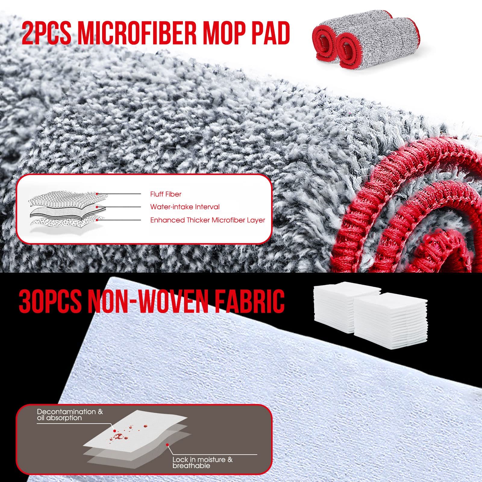 Almcmy Dry Sweeping Mop,Microfiber Flat Mop with 2 Washable Mop Pads & 30 Pieces Non-Woven Cleaning Cloth,Professional Dry & Wet Dust Mop for Hardwood Laminate Tile Ceramic Marble Floors